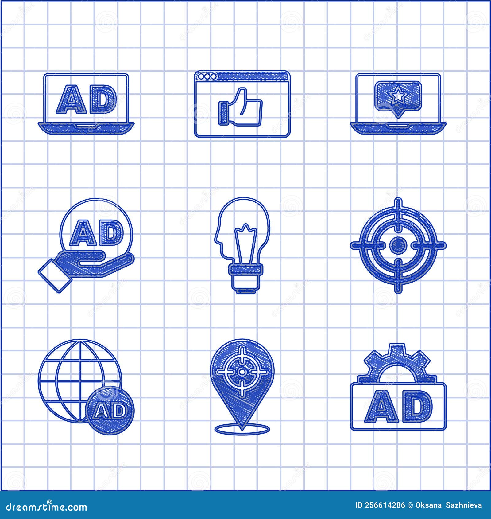 Set Light Bulb with Concept of Idea, Target, Advertising, Laptop Star ...