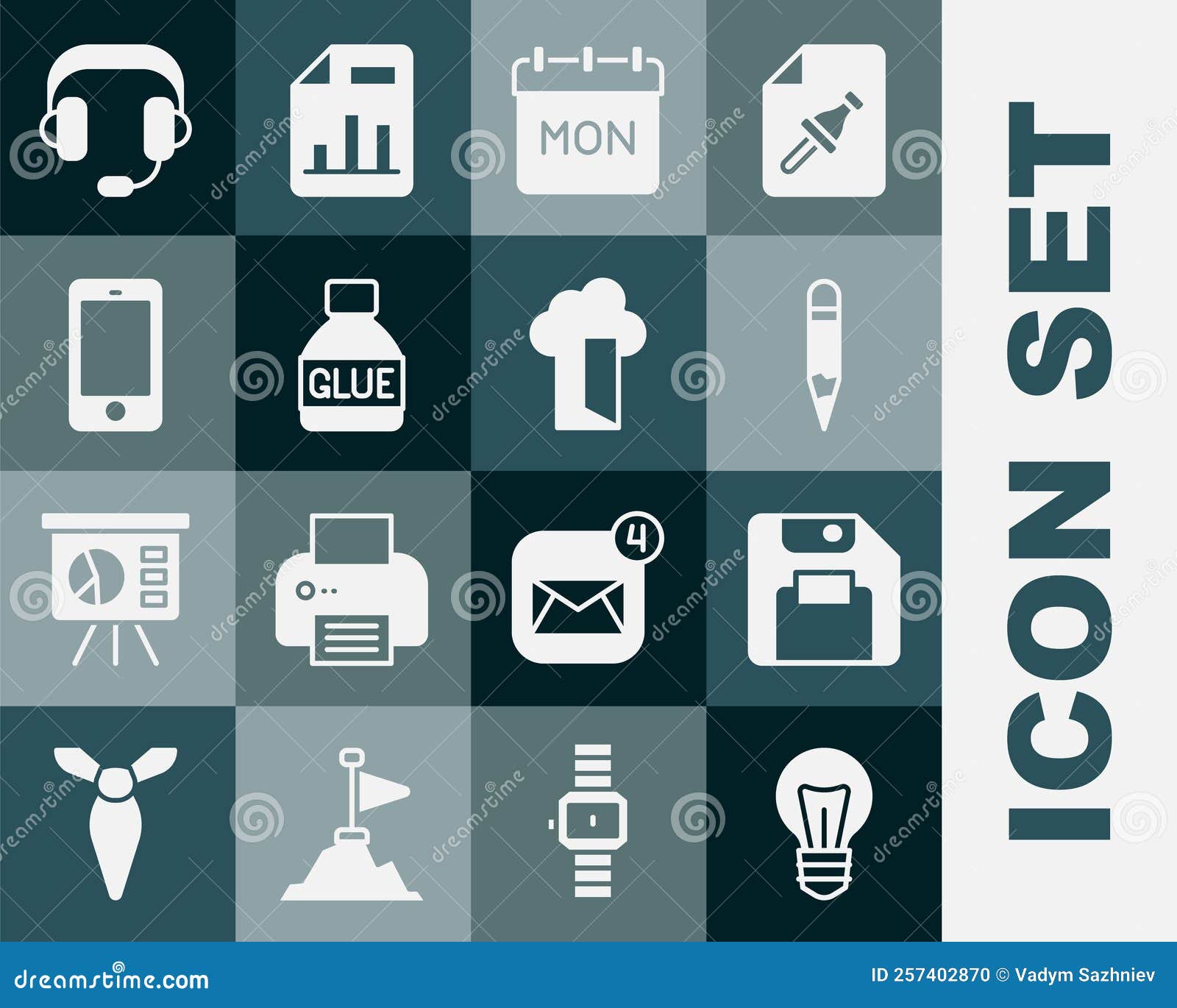 Set Light Bulb, Floppy Disk, Pencil, Calendar, Glue, Mobile Phone ... Set Light Bulb, Floppy Disk, Pencil, Calendar, Glue, Mobile Phone ...
