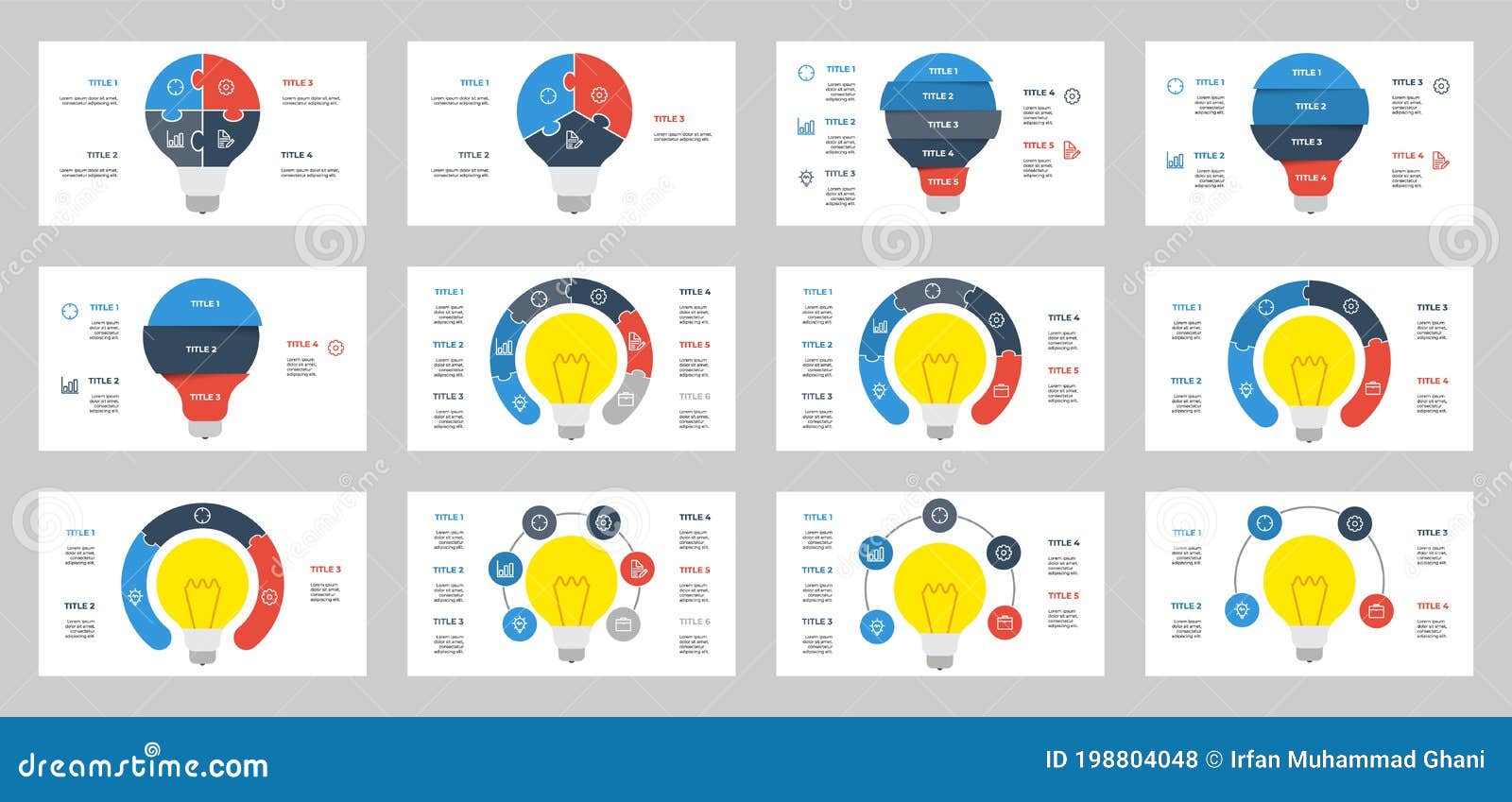 Set of Light Bulb Infographic Element Vector, Data Visualization with 3, 4, 5, 6 Points, Steps ...