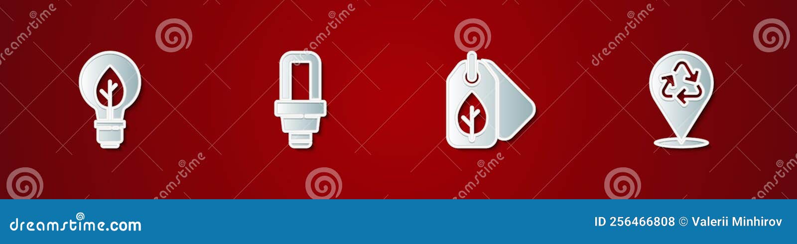 Set Light Bulb with Leaf, LED Light, Tag and Recycle Icon. Vector Stock ...