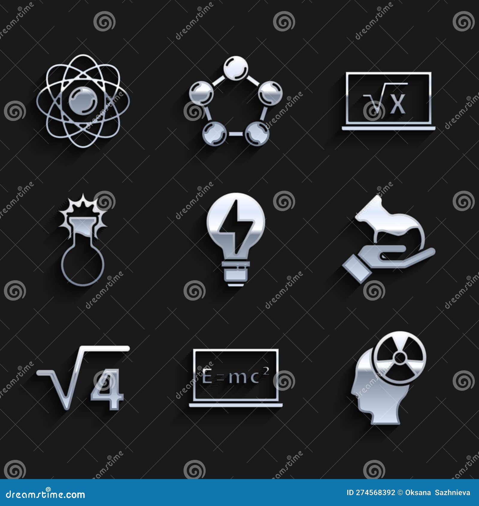 Set Light Bulb with Lightning, Equation Solution, Head and Radiation ...