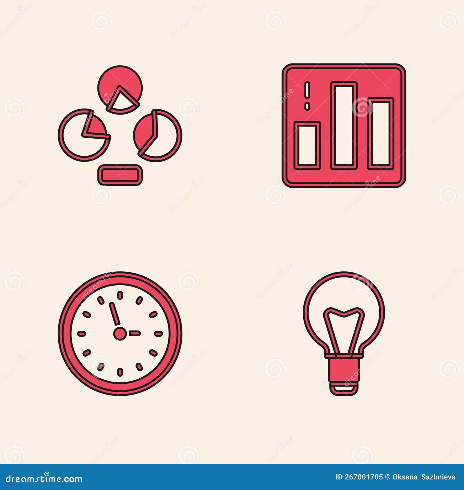 Set Light Bulb, Pie Chart Infographic, and Clock Icon. Vector Stock ...