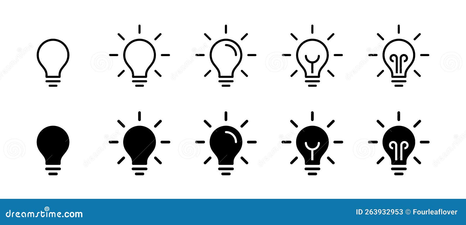Set of Light Bulb Vector Icons. Black Icons Lamps or Bulb and Rays ...