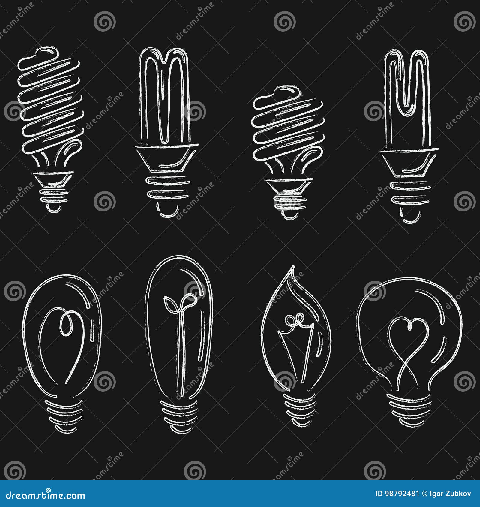 Set of Light Bulbs. Collection of Stylized Energy Saving Light Bulbs ...