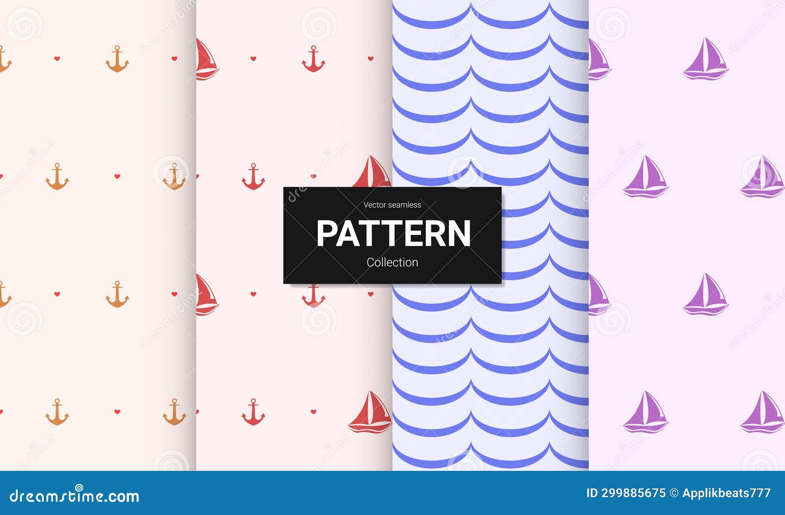 Set of Light Color Seamless Patterns. Vector Seamless Nautical Textures ...