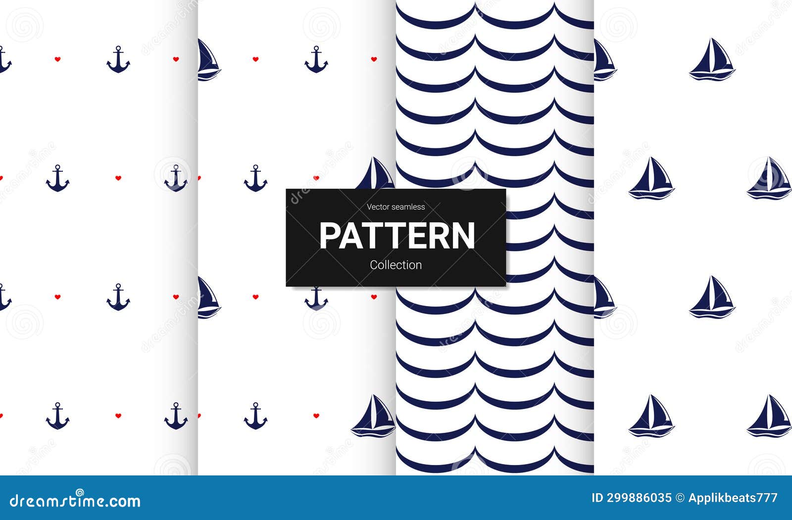 Set of Light Color Seamless Patterns. Vector Seamless Nautical Textures ...