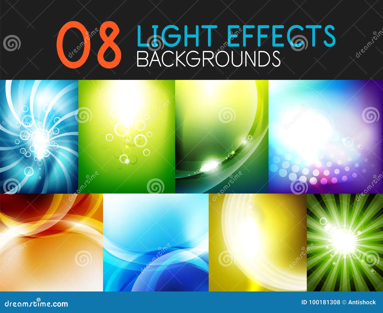Set of Light Effect Backgrounds - Shiny Sky Abstract Backgrounds Stock ...
