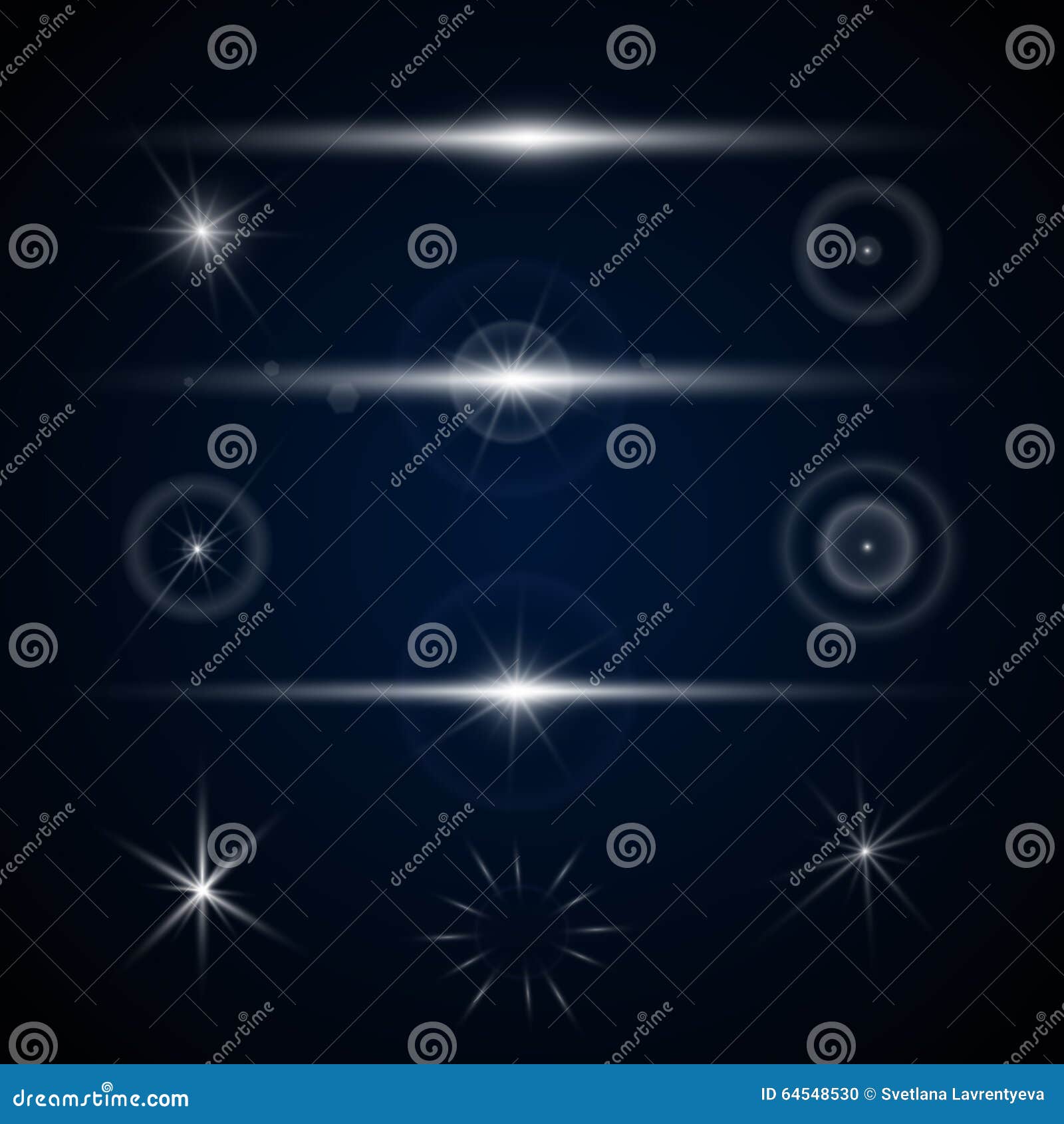 Set of Light Elements, Highlights, on Blue Background, Stock Vector ...