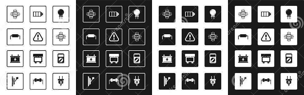 Set Light Emitting Diode, Exclamation Mark Triangle, Resistor ...
