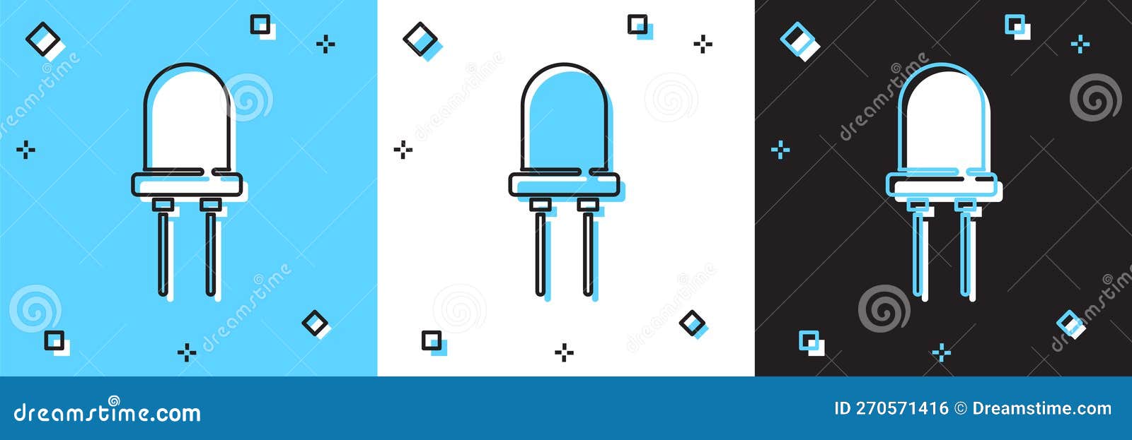 Set Light Emitting Diode Icon Isolated on Blue and White, Black ...