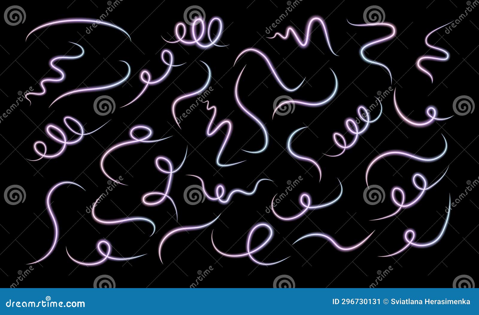 Set of Light Neon Lines in the Form of Swirl and Spirals. Vector ...