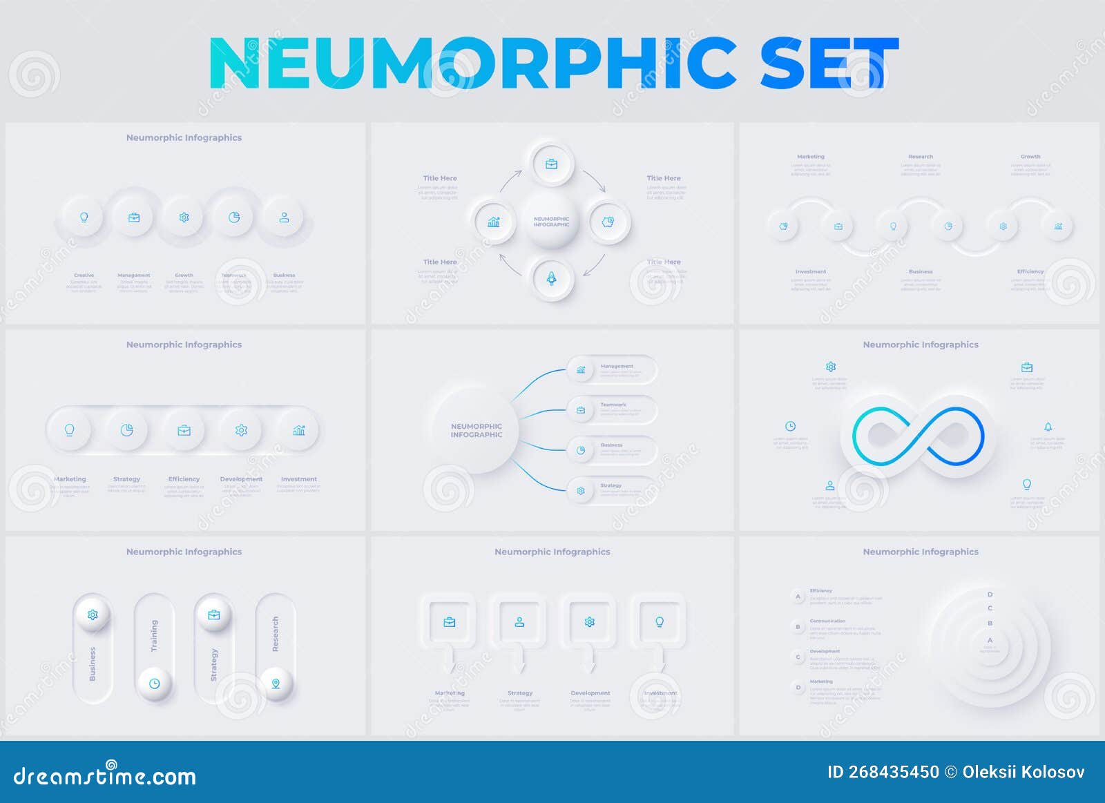 Set of Light Neumorphic Infographic Slides. Business Data Visualization ...