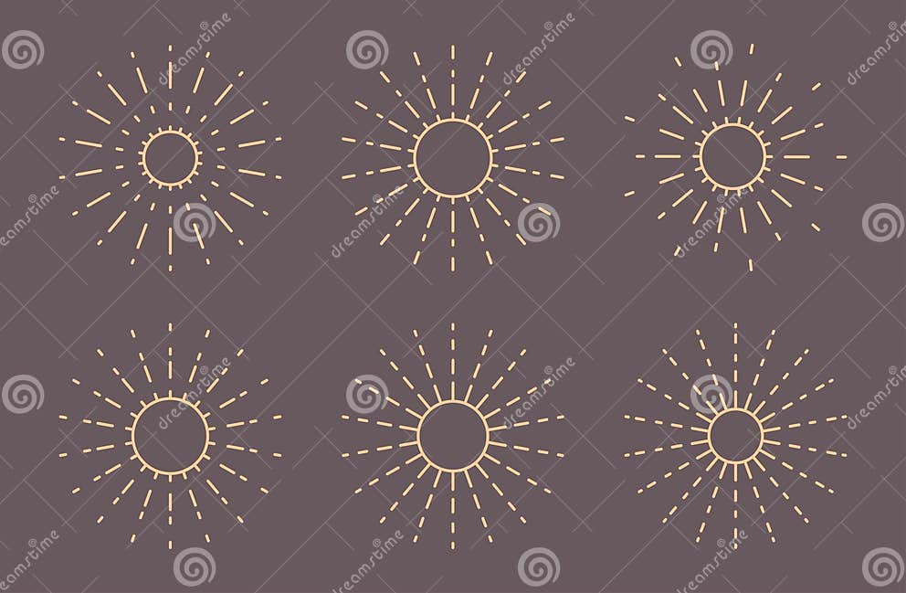 Set of Light Rays, Sunburst, Thin Line Art Vector Illustration Stock ...