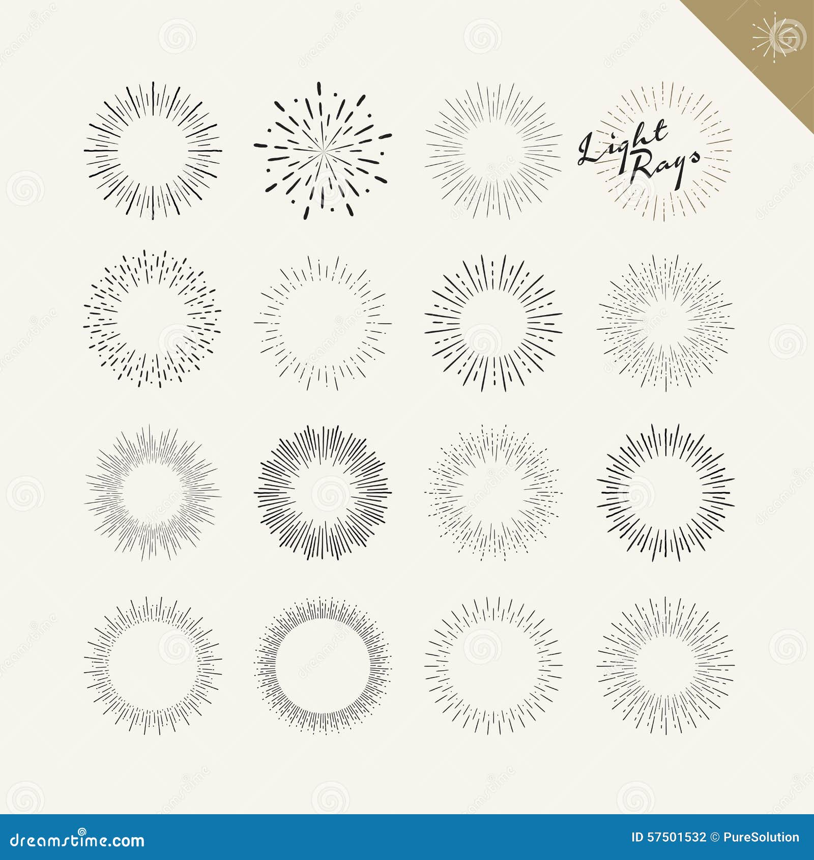 Set of Light Rays Vintage Design Elements Stock Vector - Illustration ...