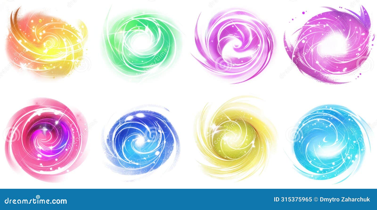 Set of Light Swirl Effects Wizard Spell on a White Background. Stock ...