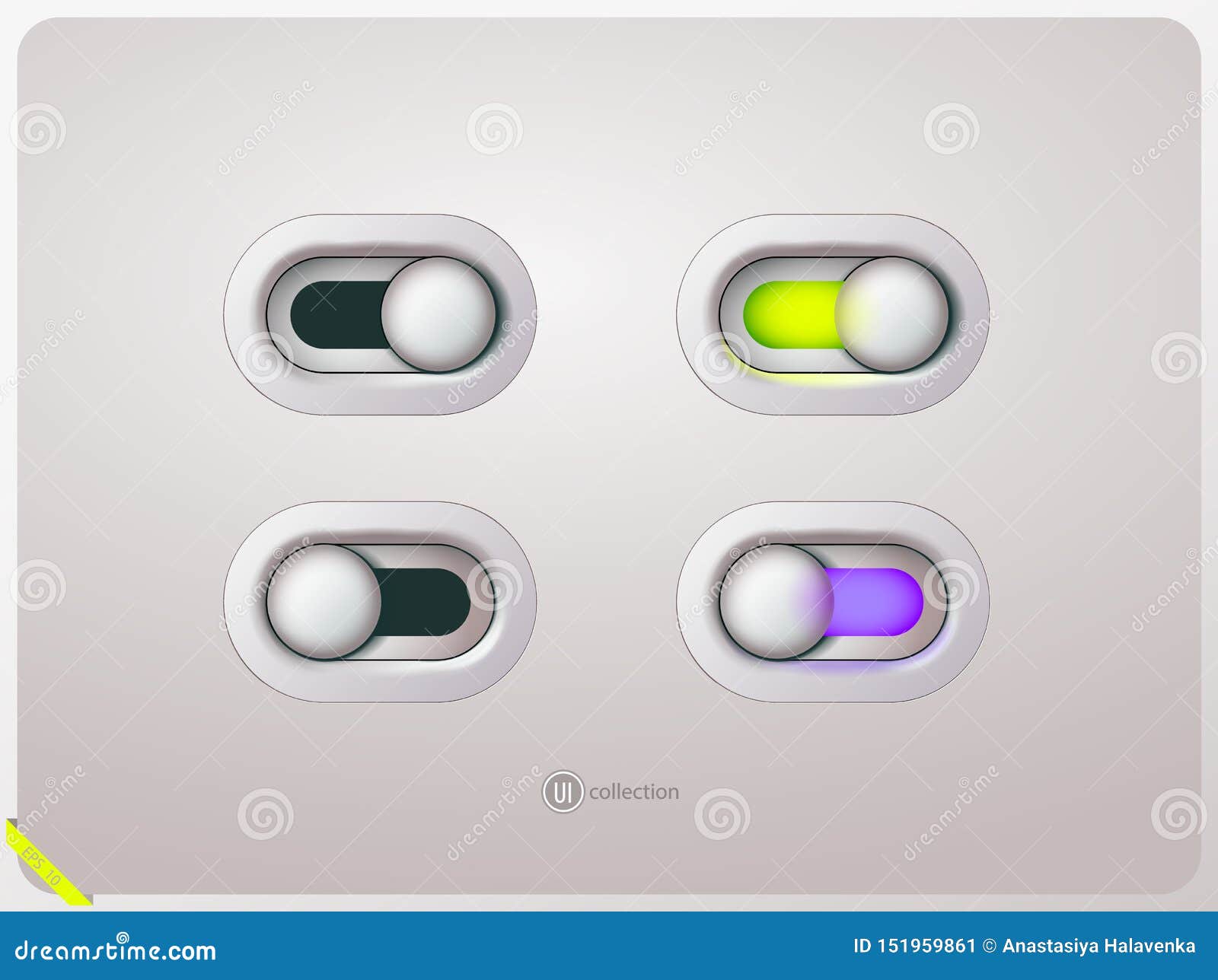 Set of Light User Interface Controls in the on and Off Position ...