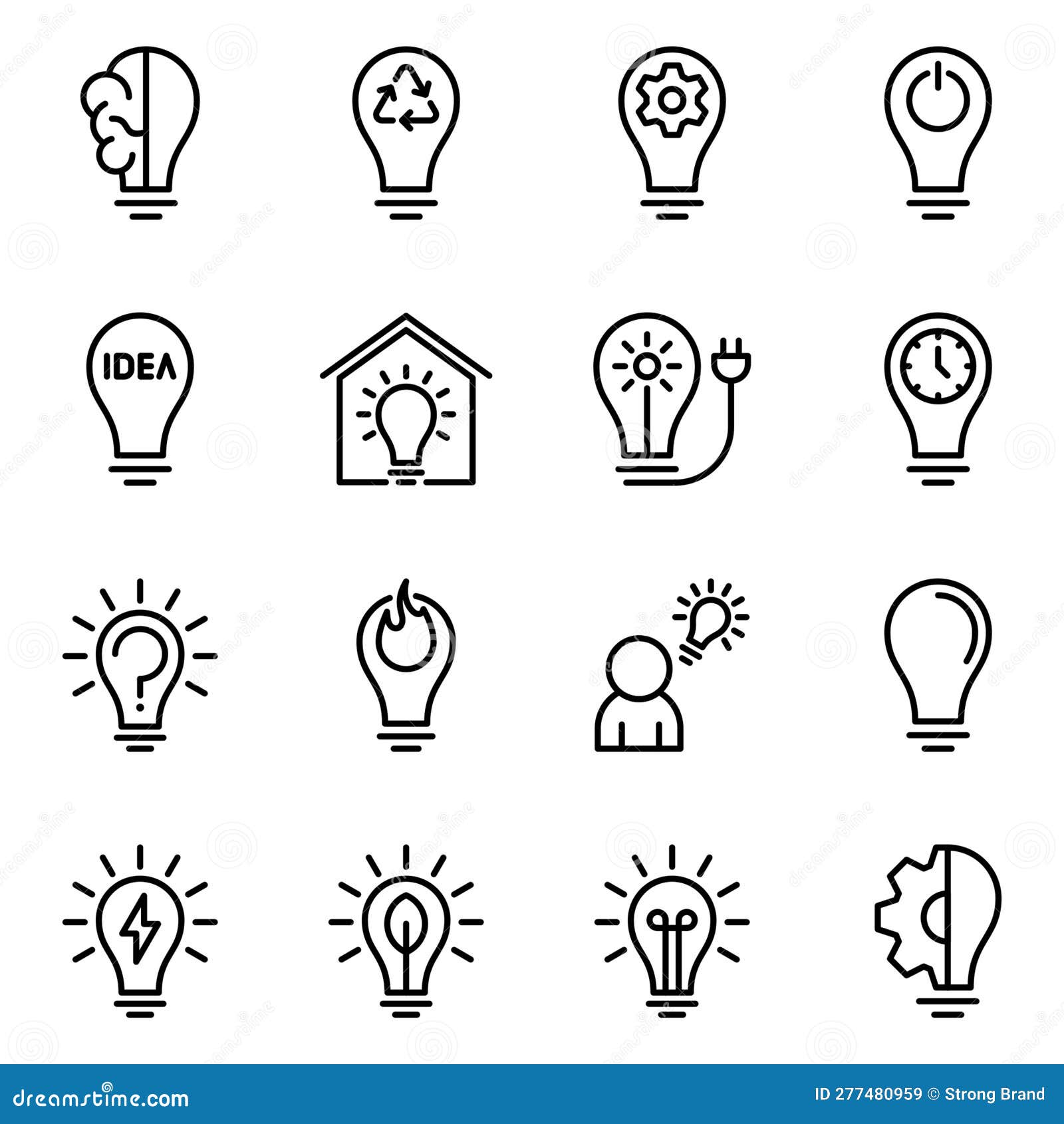 Set of 16 Lightbulb Line Icons. Light Bulb Icon. Electrical, Mind ...