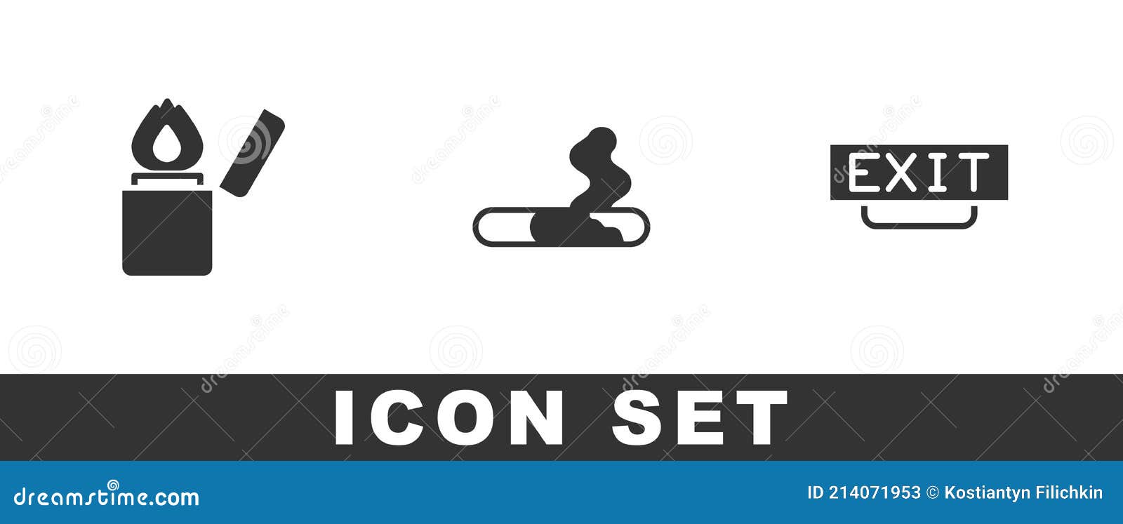 Set Lighter, Cigarette and Fire Exit Icon. Vector Stock Vector ...