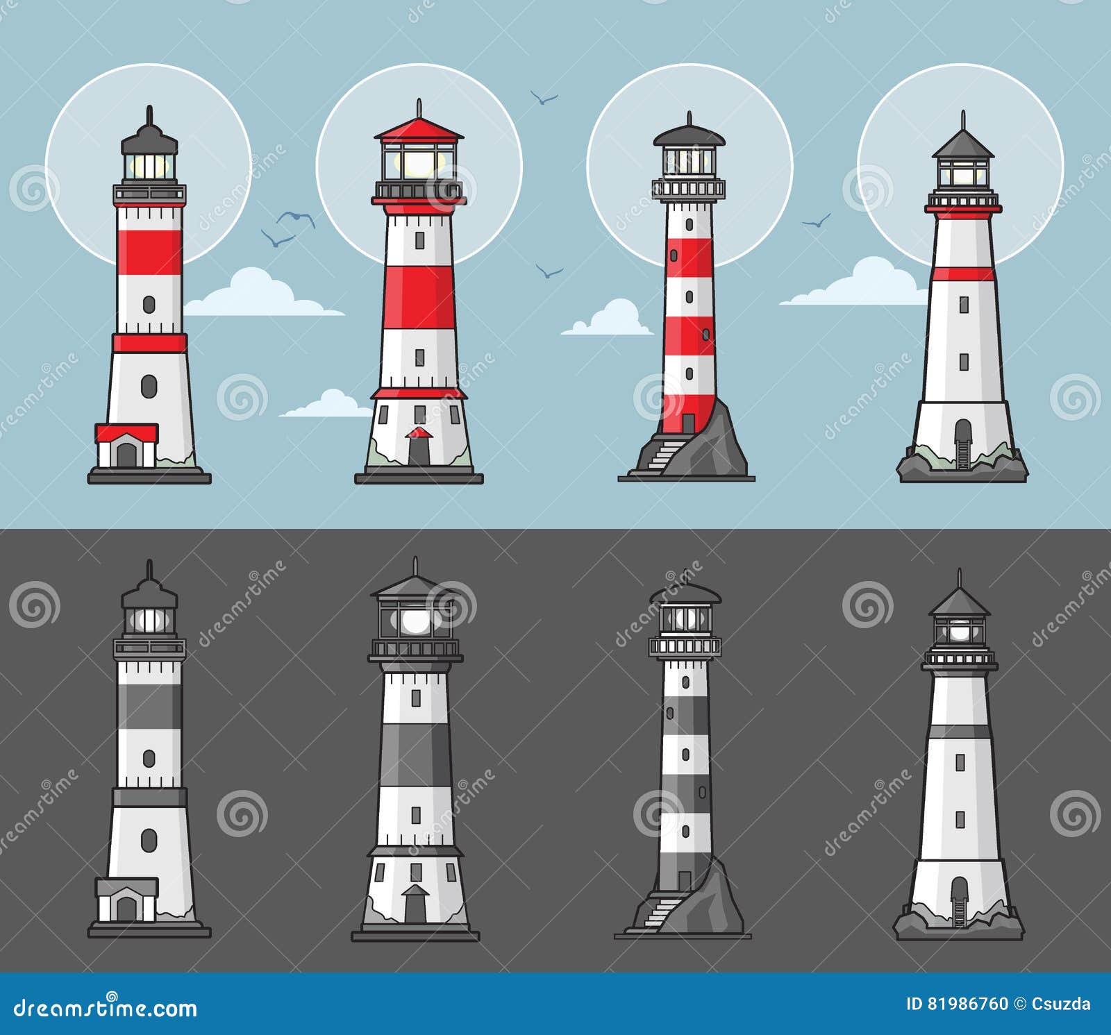 Set of Lighthouses Illustration Stock Vector - Illustration of coast ...