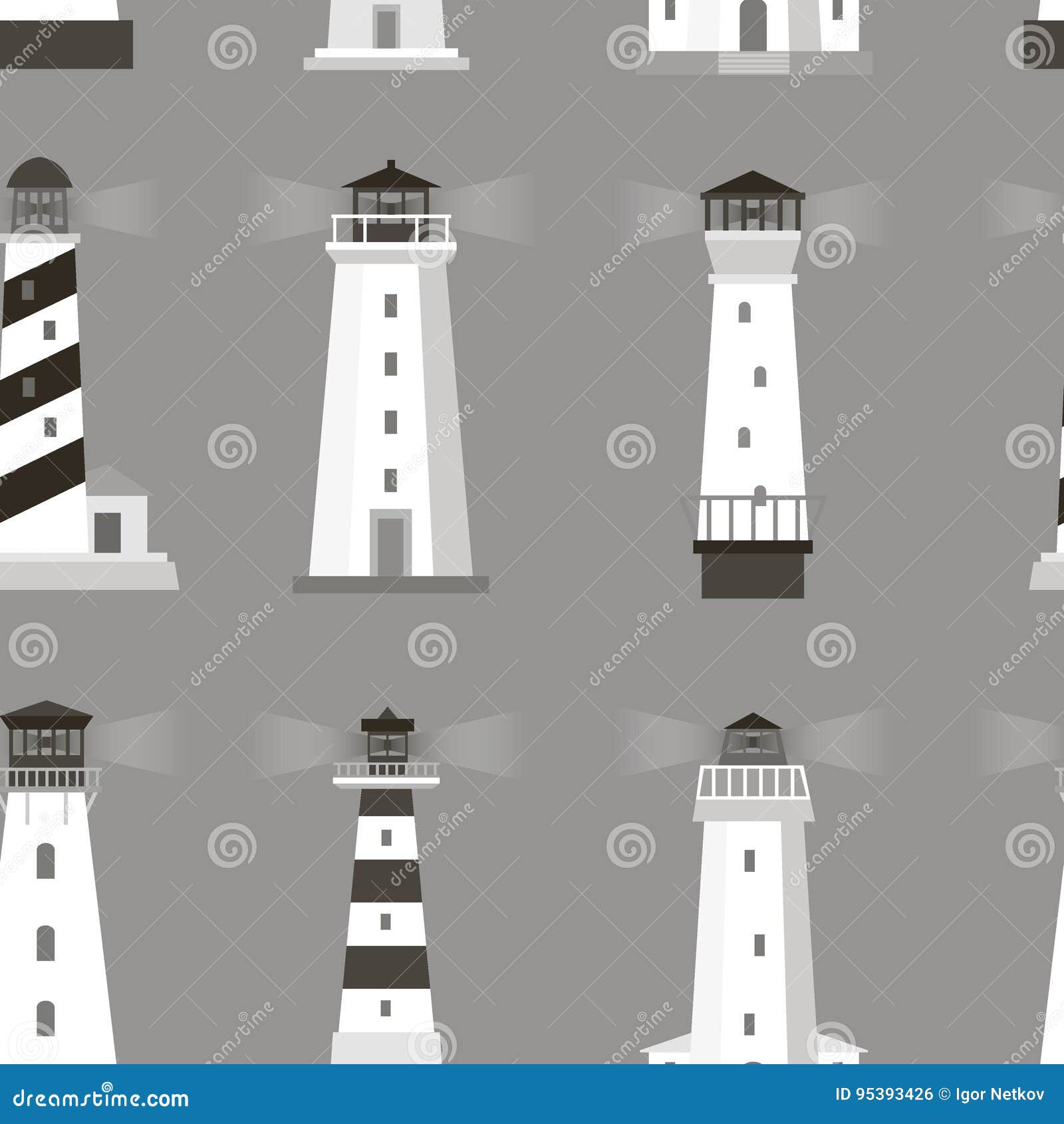 Set of lighthouses pattern stock vector. Illustration of ocean - 95393426