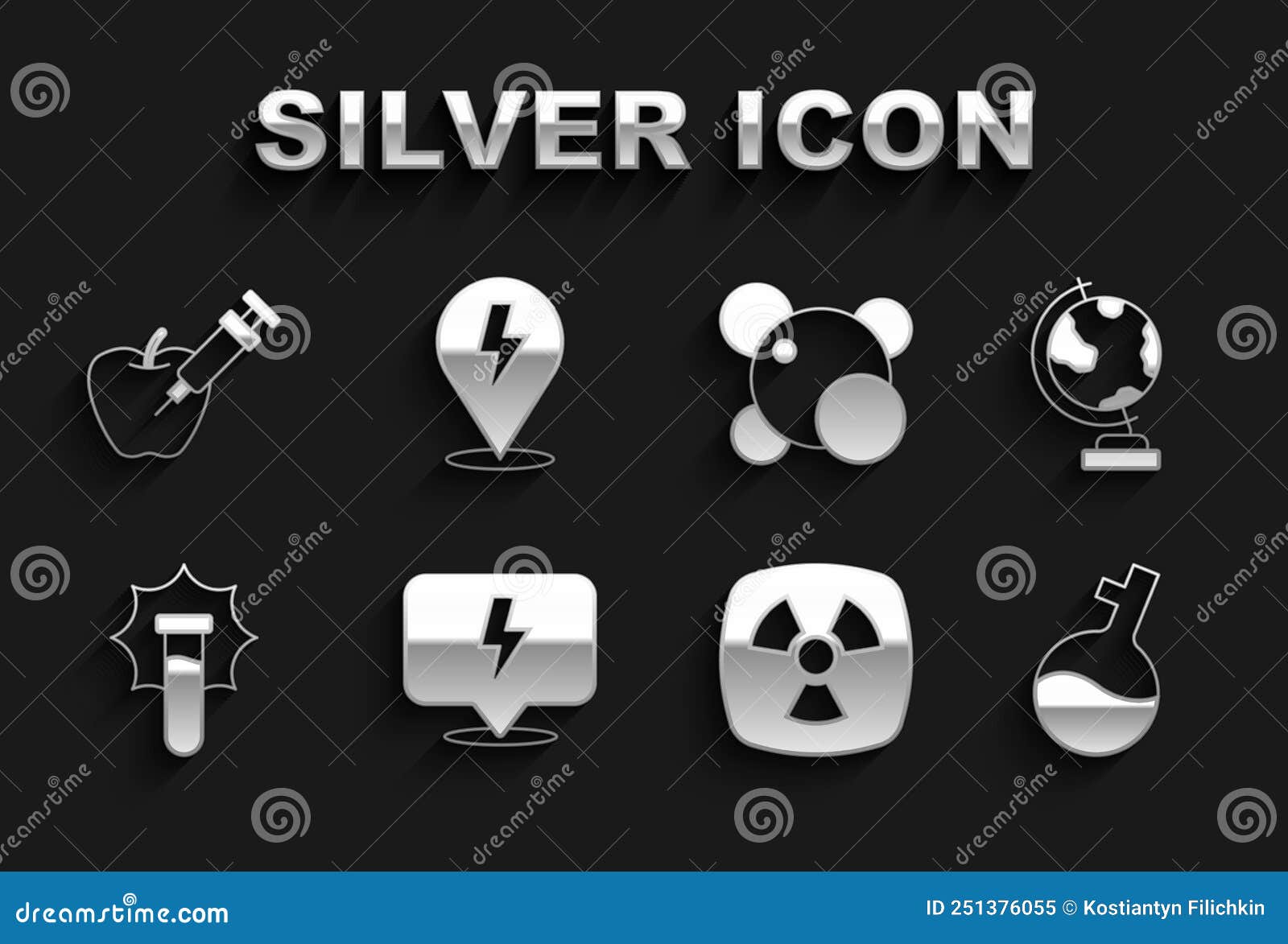 Set Lightning Bolt, Earth Globe, Test Tube, Radioactive, Explosion the ...