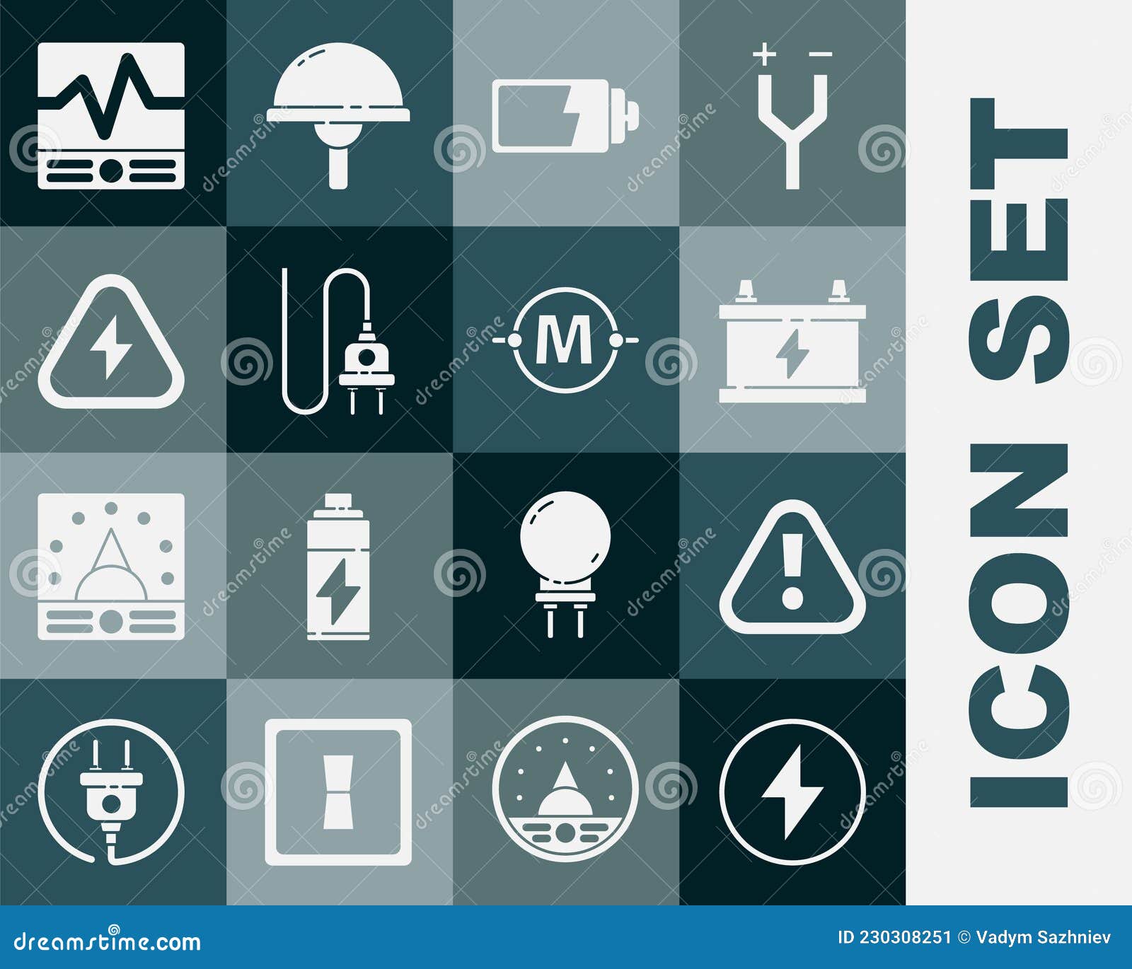 Set Lightning Bolt, Exclamation Mark Triangle, Car Battery, Battery ...