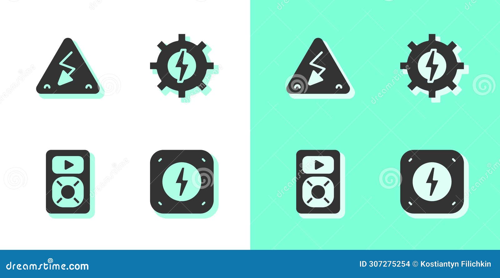 Set Lightning Bolt, High Voltage, Music Player and Gear and Lightning ...