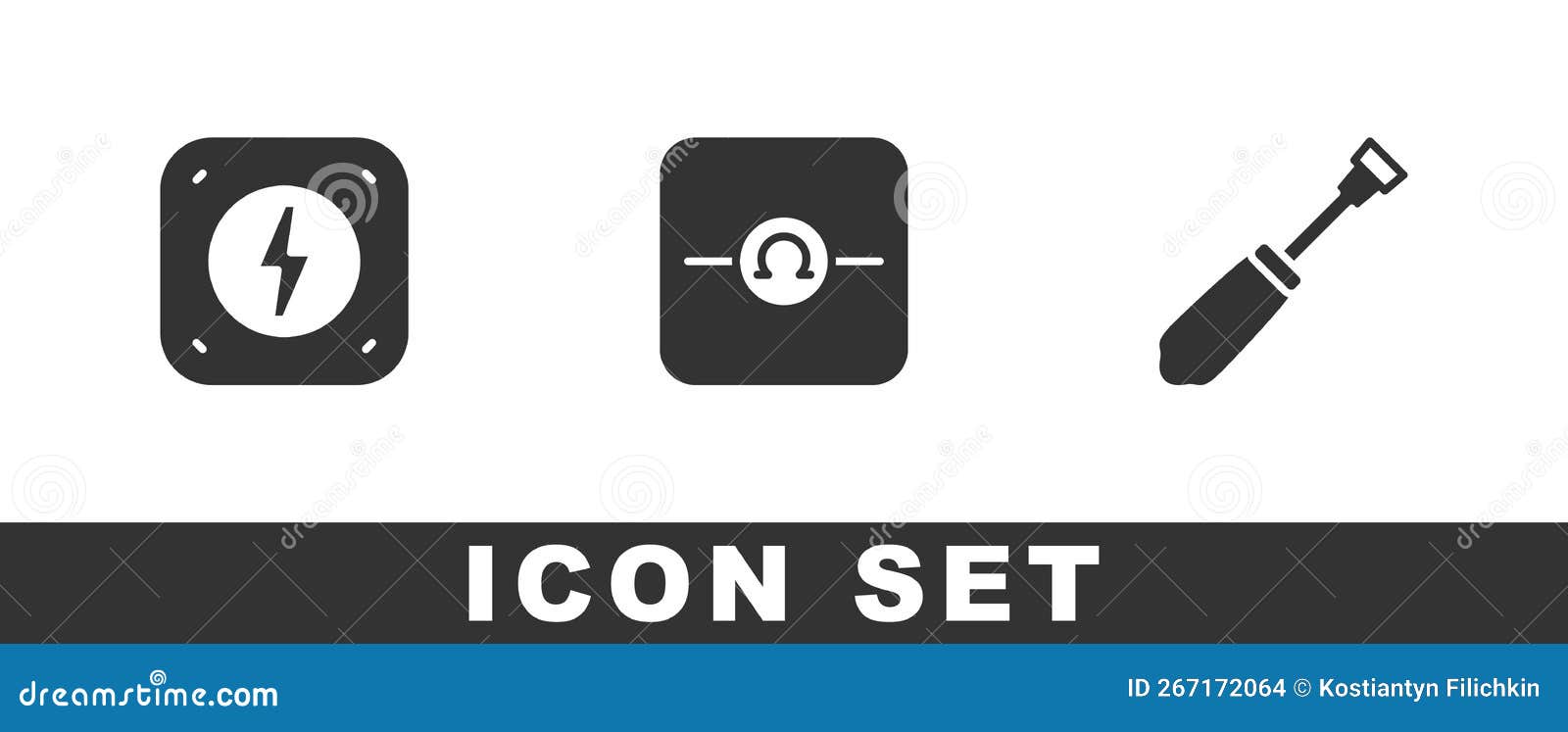 Set Lightning Bolt, Ohmmeter and Screwdriver Icon. Vector Stock ...