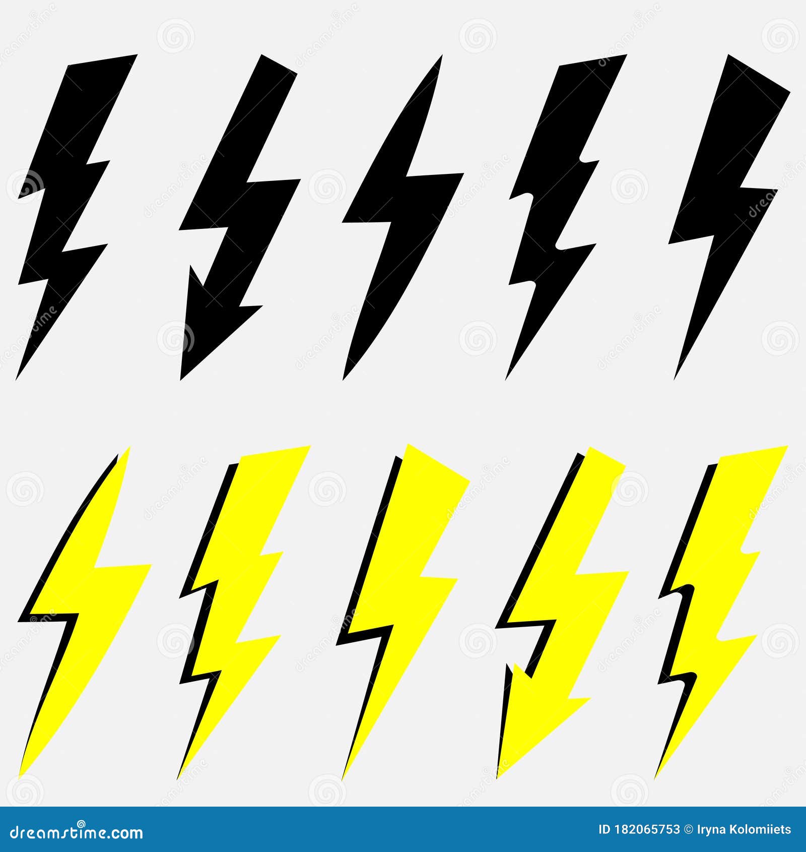Set of Lightning Bolt. Thunderbolt, Lightning Strike. Black and Yellow ...