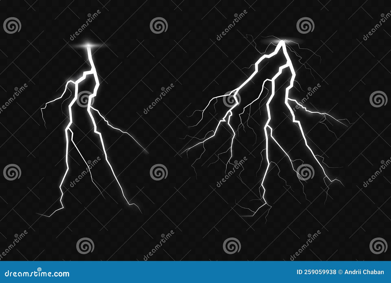 Set of Lightning Magical and Bright Light Effect. Thunderstorm with ...