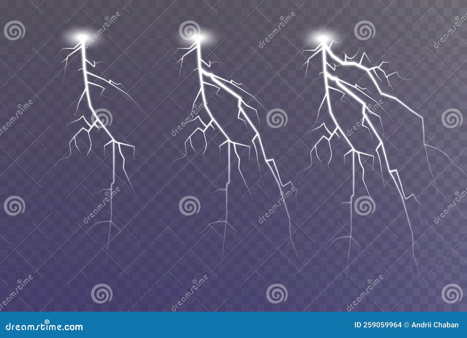 Set of Lightning Magical and Bright Light Effect. Thunderstorm with ...