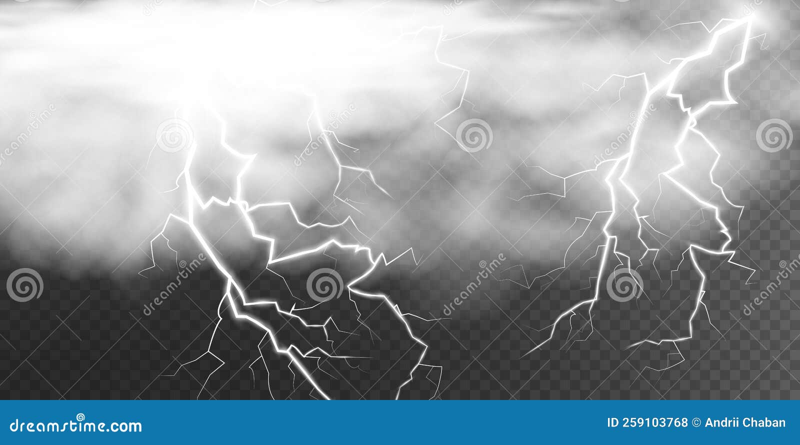 Set of Lightning Magical and Bright Light Effect. Thunderstorm with ...