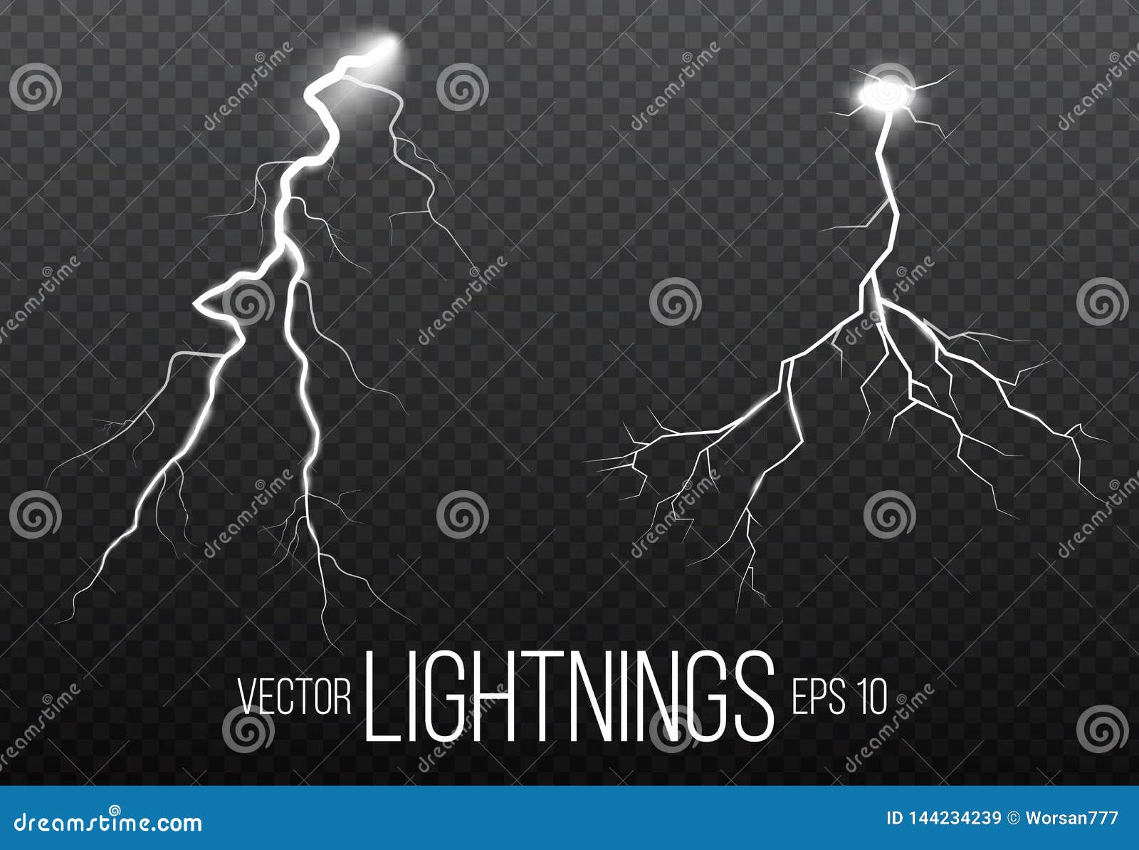 Storm Lightnings. Blitz Realistic Electric Sky Lightning On Transparent ...