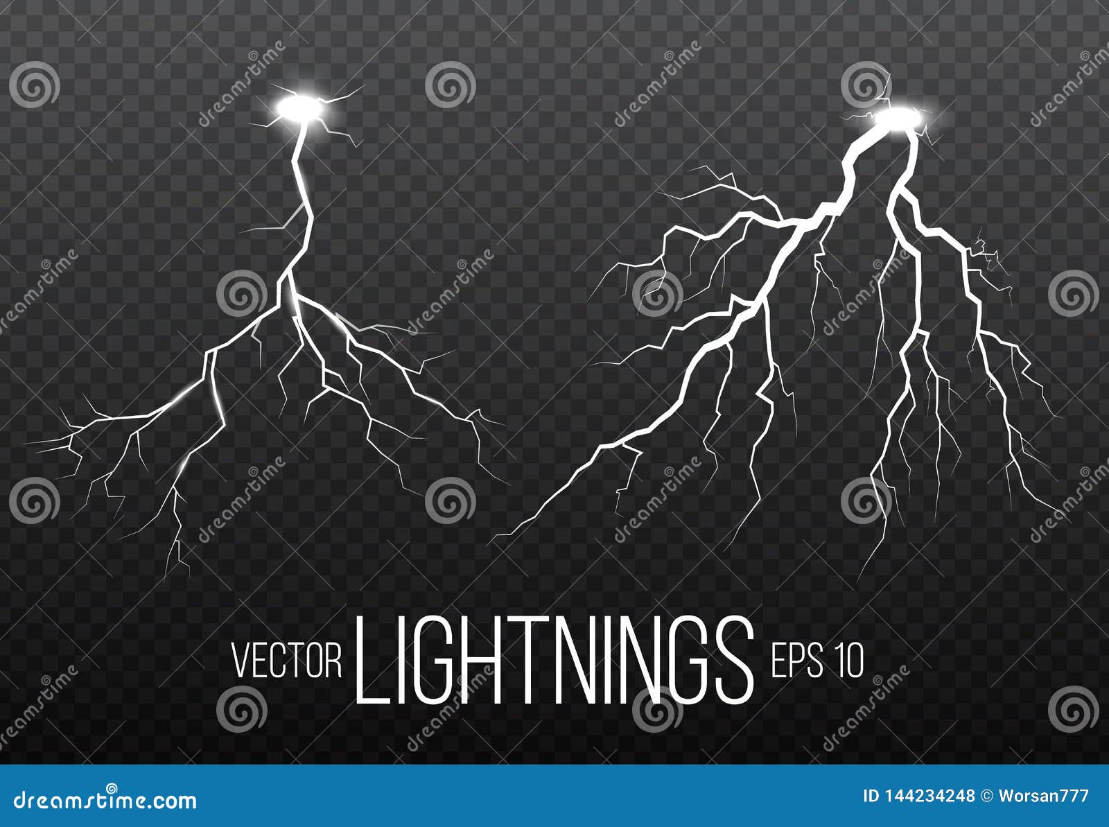 Set of Lightning and Thunder Bolt, Storm and Lightnings Glow Effects ...