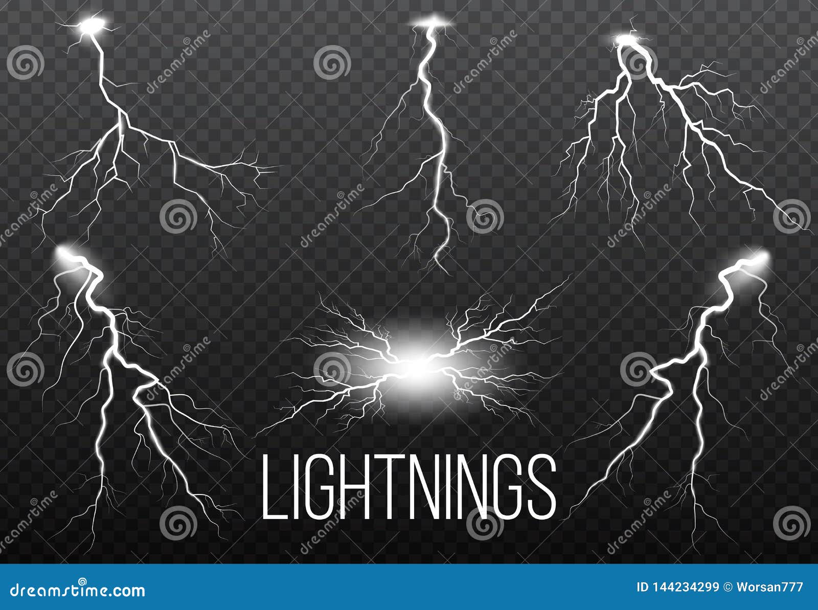 Storm Lightnings. Blitz Realistic Electric Sky Lightning On Transparent ...