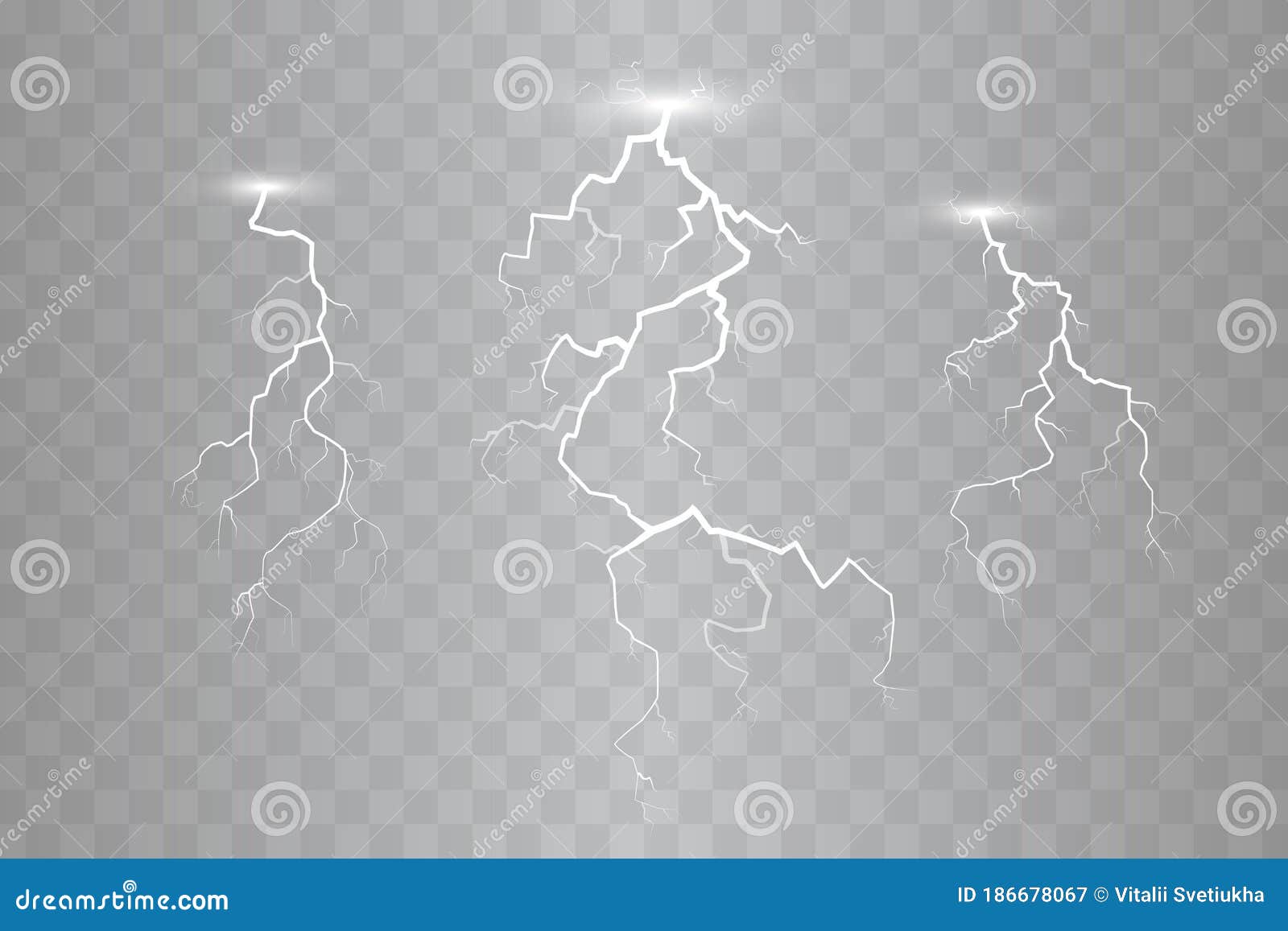 Set of Lightnings Isolated on Transparent Background. Vector ...