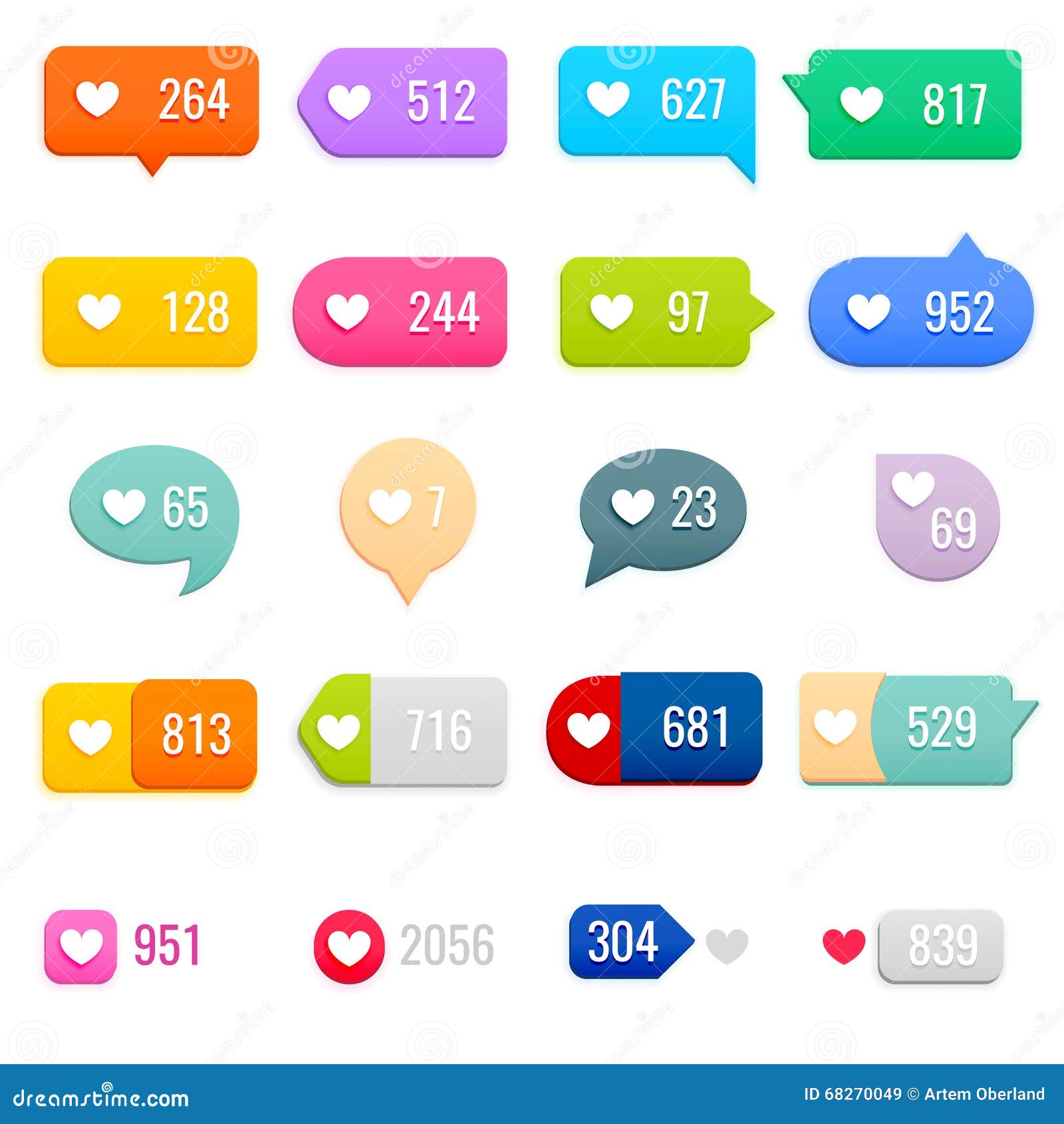 Set of Like Counter Notification Icons on Ribbons and Labels Stock ...