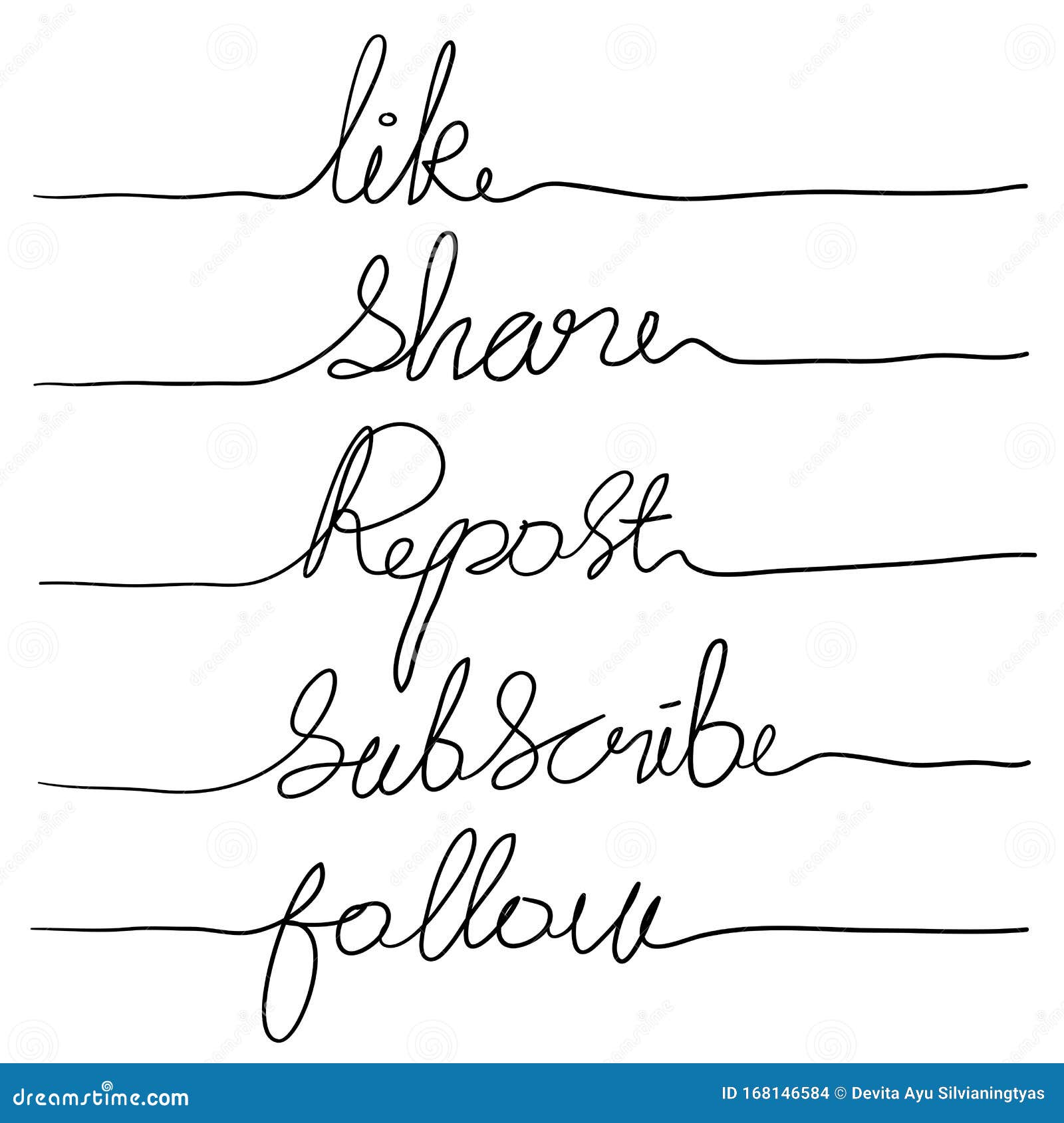 Set of Like Share Repost Subscribe Follow Hand Lettering Illustration ... Set of Like Share Repost Subscribe Follow Hand Lettering Illustration ...