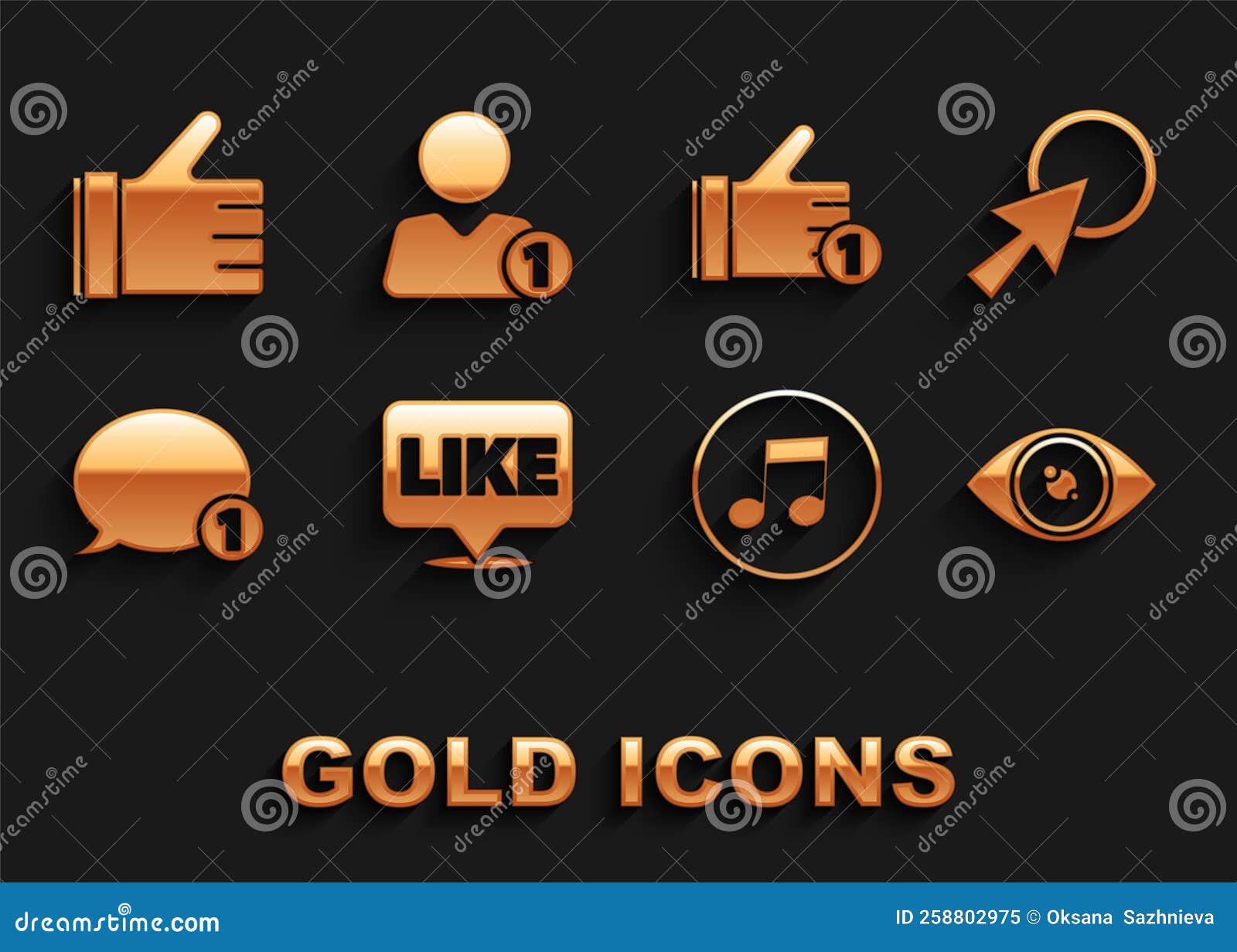 Set Like in Speech Bubble, Arrow Cursor, Eye, Music Note, Tone, Speech ...