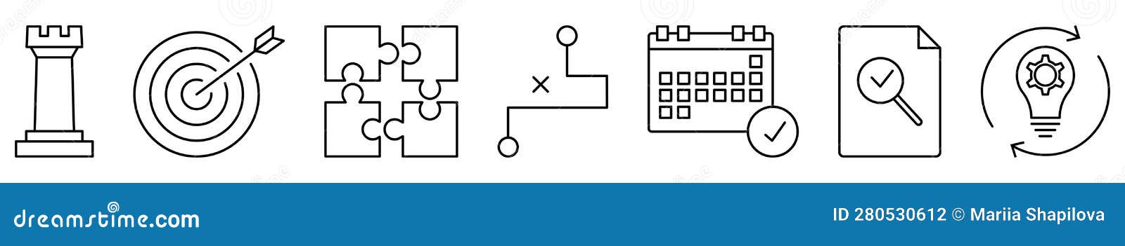 Set of Line Action Plan Icons Stock Vector - Illustration of strategy ...