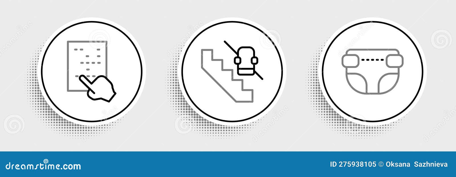 Set Line Adult Diaper, Braille and Disabled Elevator Icon. Vector Stock ...