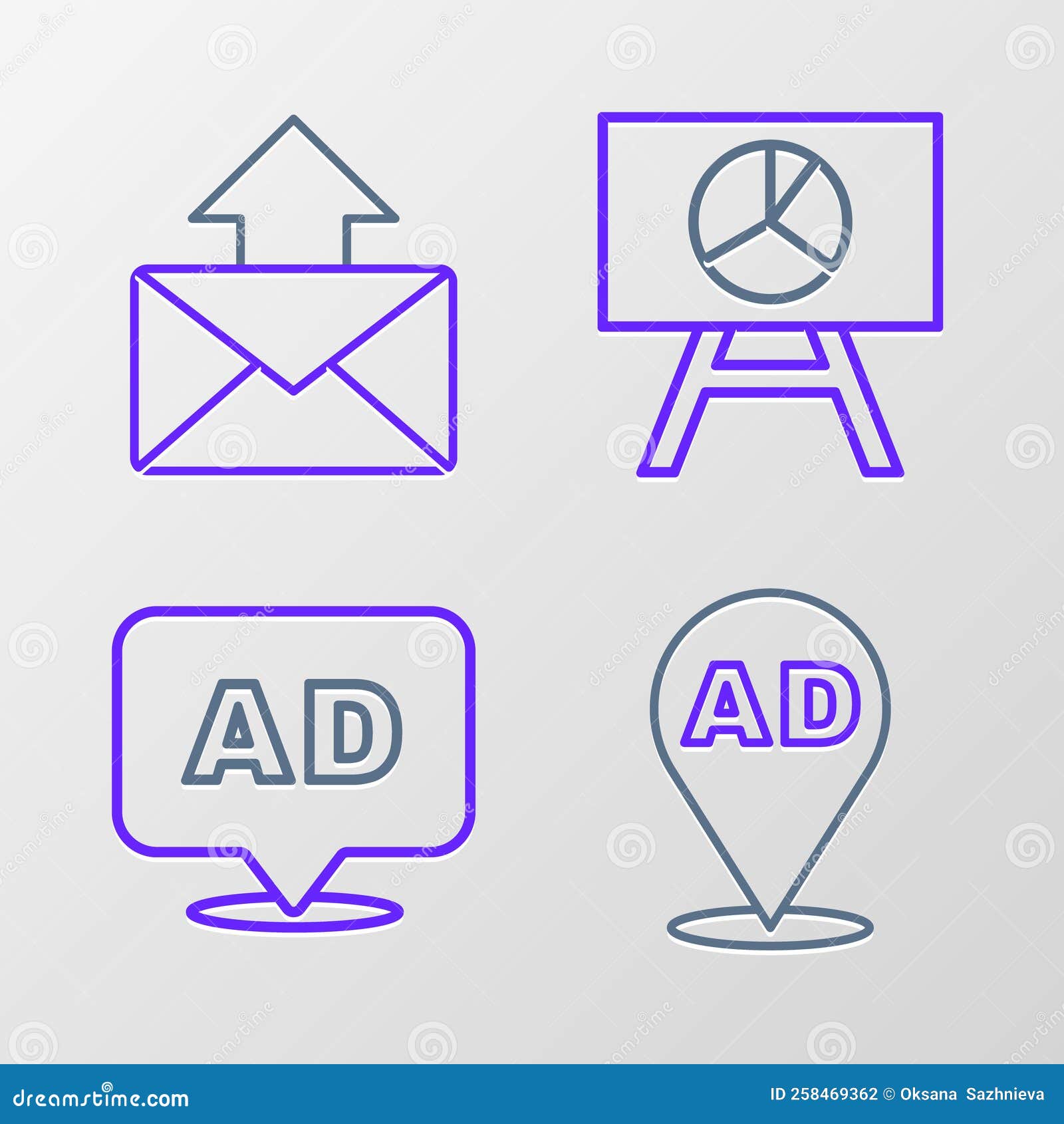 Set Line Advertising, Board with Graph Chart and Mail and E-mail Icon ...