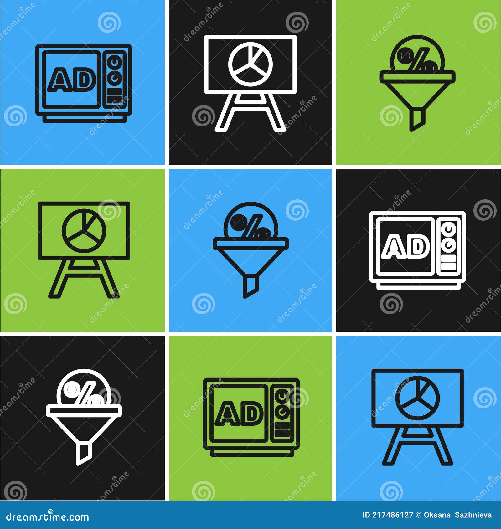 Set Line Advertising, Lead Management and Board with Graph Chart Icon ...