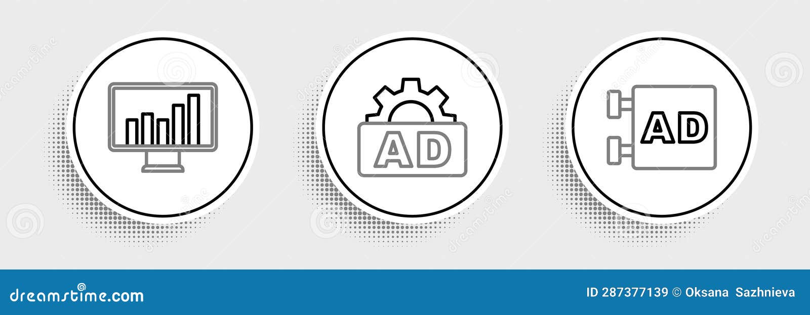 Set Line Advertising, Monitor with Graph Chart and Icon. Vector Stock ... Set Line Advertising, Monitor with Graph Chart and Icon. Vector Stock ...