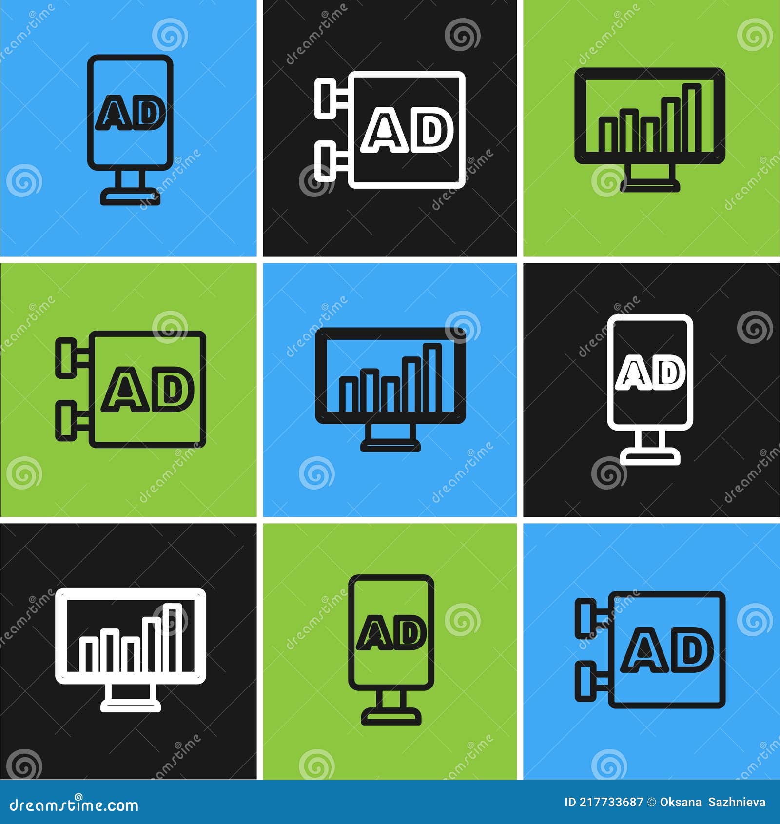 Set Line Advertising, Monitor with Graph Chart and Icon. Vector Stock ... Set Line Advertising, Monitor with Graph Chart and Icon. Vector Stock ...