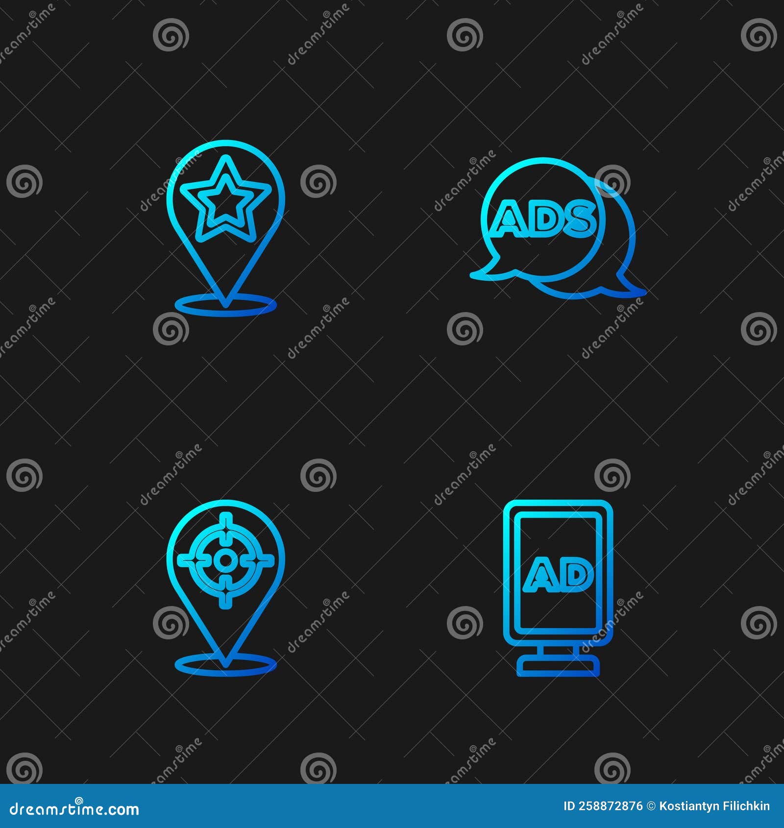 Set Line Advertising, Target Sport, Map Pointer with Star and ... Set Line Advertising, Target Sport, Map Pointer with Star and ...