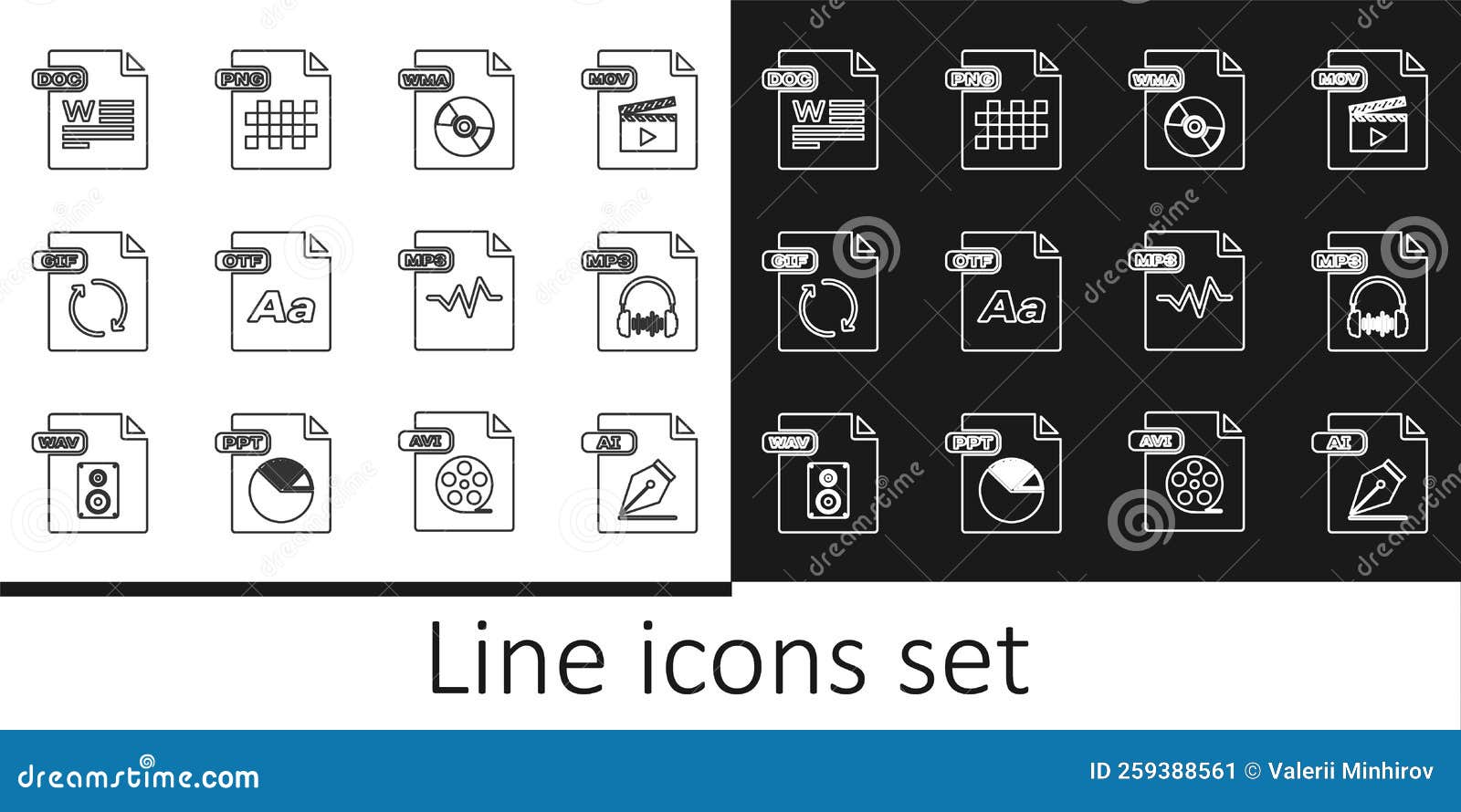 Set Line AI File Document, MP3, WMA, OTF, GIF, DOC, and PNG Icon ... Set Line AI File Document, MP3, WMA, OTF, GIF, DOC, and PNG Icon ...
