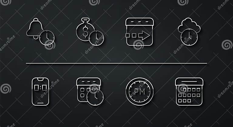 Set Line Alarm Clock, App Mobile, Clock, Day Time, Calendar and, Time ... Set Line Alarm Clock, App Mobile, Clock, Day Time, Calendar and, Time ...