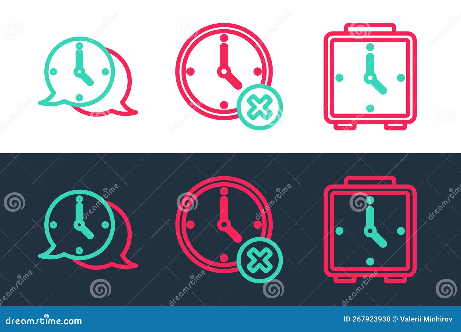 Set Line Alarm Clock, Clock Speech Bubble and Delete Icon. Vector Stock Vector - Illustration of ...