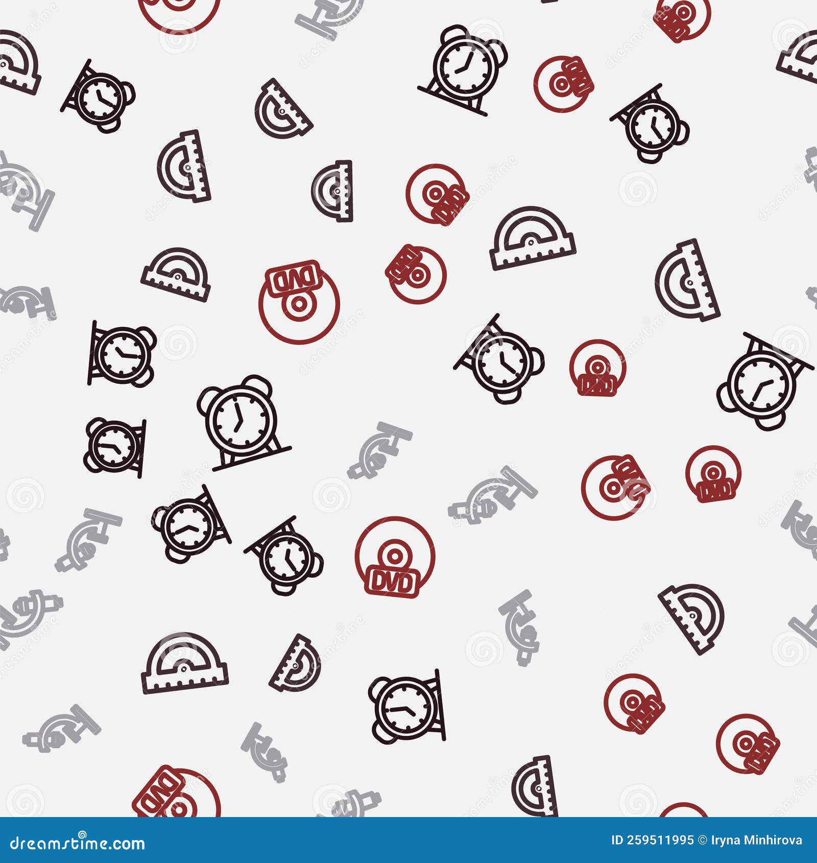 Set Line Alarm Clock, Protractor Grid, Microscope and CD DVD Disk on ...